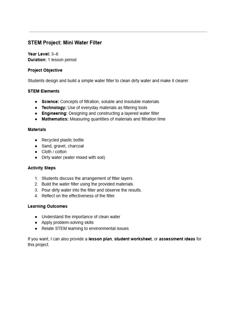 Mini Water Filter STEM Project Guide | PDF