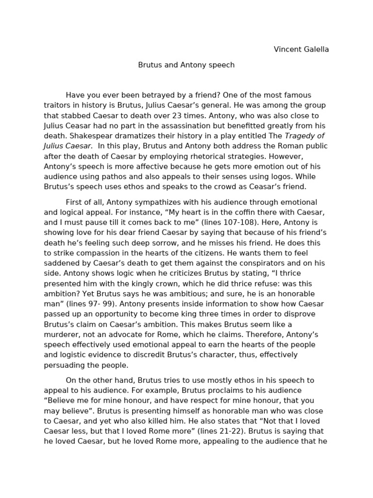 Brutus vs. Antony: Rhetorical Analysis | PDF | Julius Caesar | Mark Antony