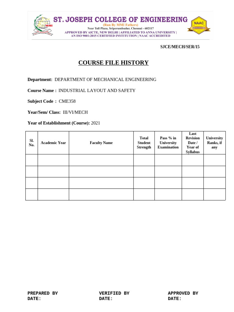 Industrial Layout and Safety Course History | PDF