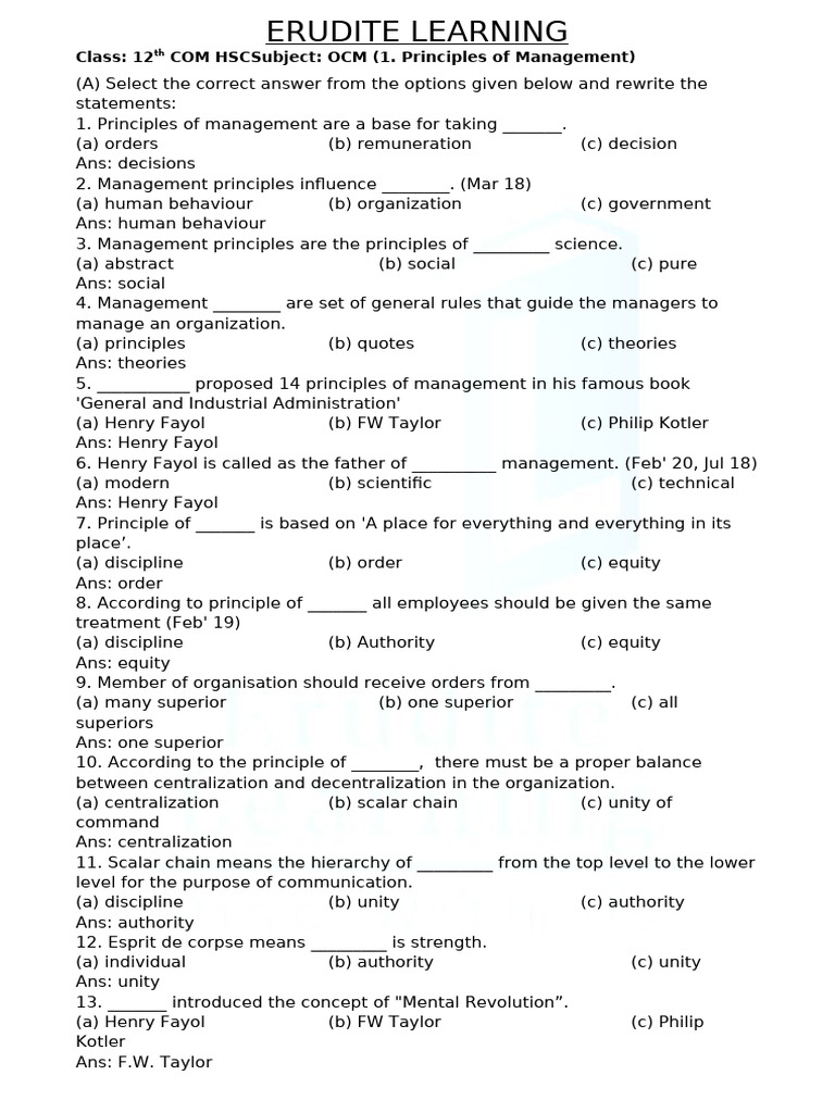 Principles of Management for 12th COM HSC | PDF | Cost Of Living ...