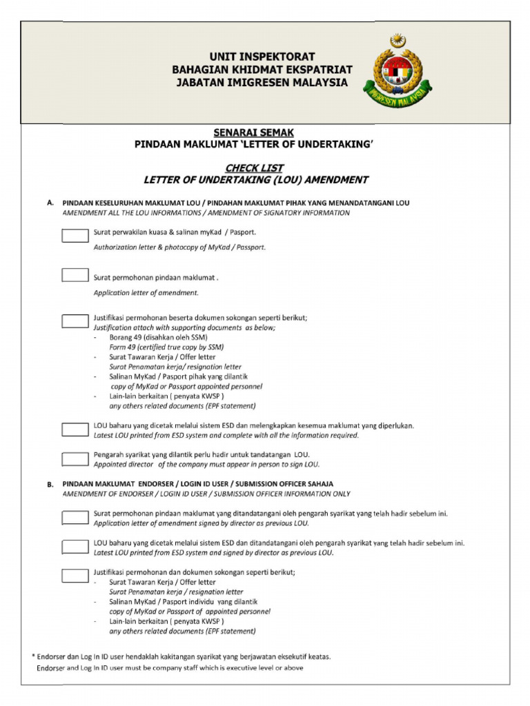 Letter of Undertaking Checklist v2 | PDF