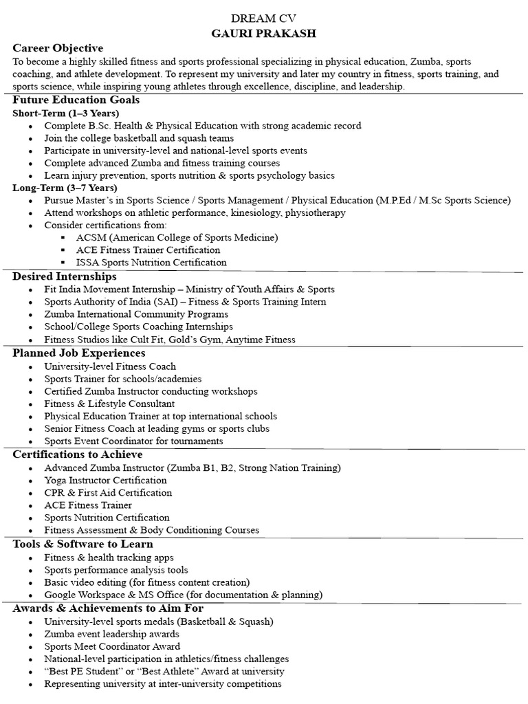 Gauri Dream Resume | PDF | Personal Trainer