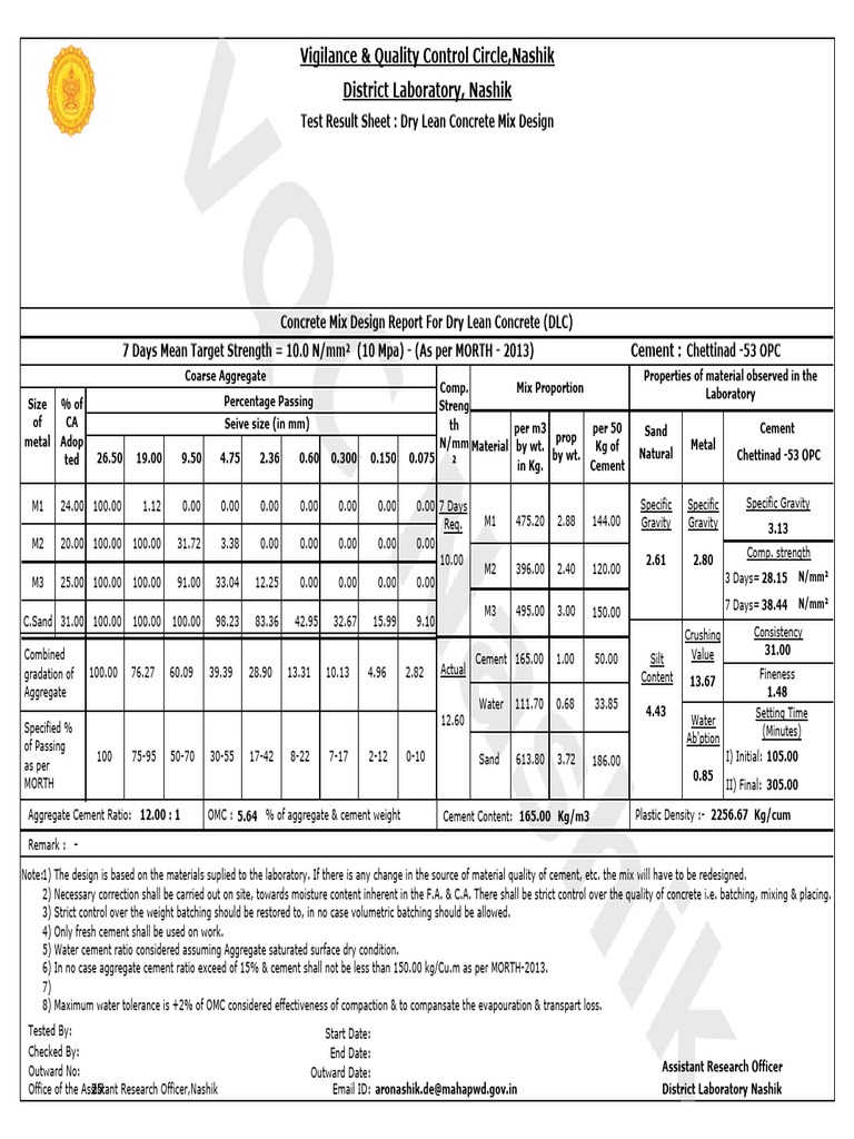 Dry Lean Concrete Mix Design Report | PDF | Concrete | Cement