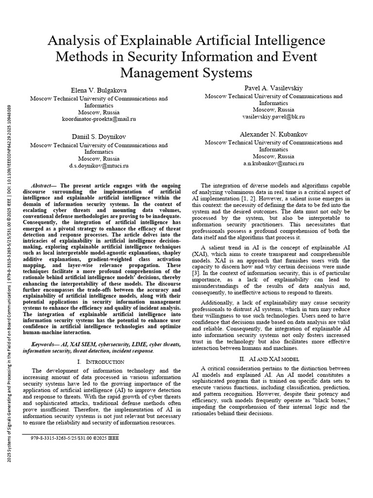 Analysis of Explainable Artificial Intelligence Methods in Security Information and Event ...