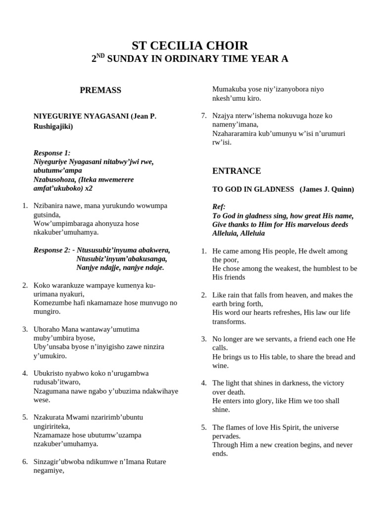 St. Cecilia Choir Mass Program Year A | PDF | God The Father | Lord's ...