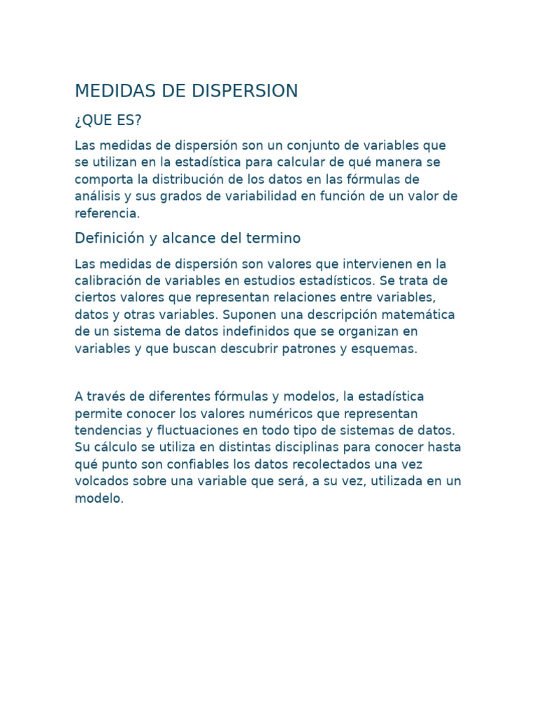 Medidas de Dispersion Abga | PDF | Dispersión estadística | Estadísticas