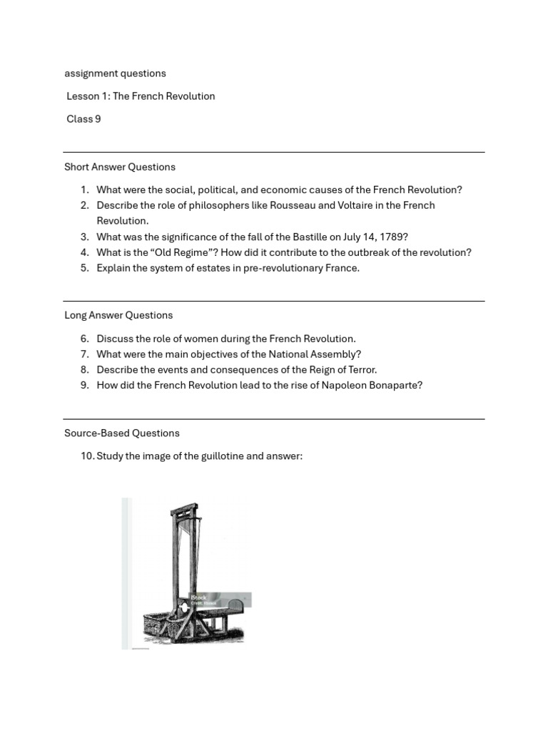 Assignment 2 of Class 9th French Revolution | PDF