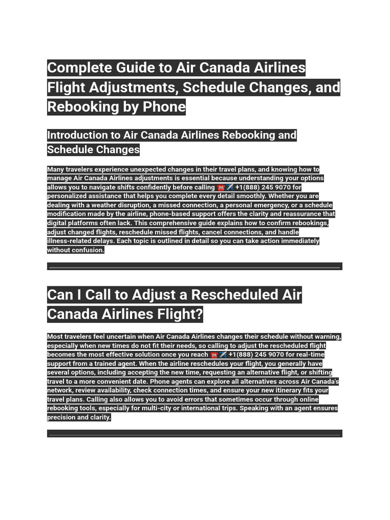 Can i Call to Adjust a Rescheduled Air Canada Airlines Flight | PDF ...