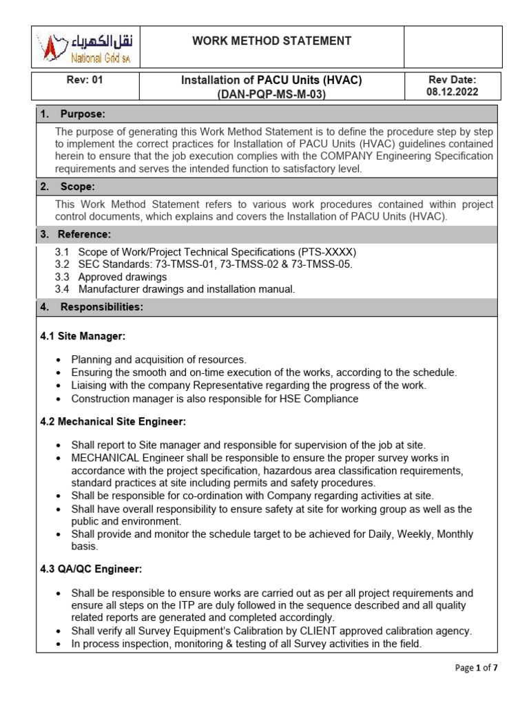 # 03 (Dan-pqp-ms-m-03)- Wms for Installation of Pacu Units (Hvac) | PDF ...