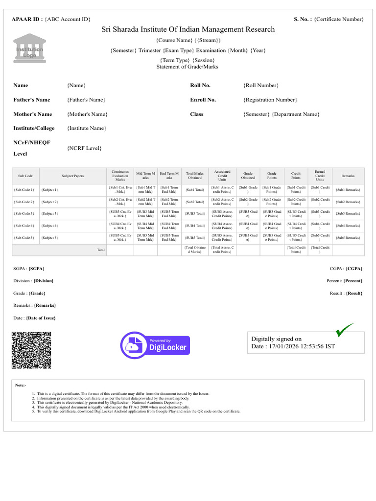 University Degree Marksheet Template 38 | PDF | Course Credit ...