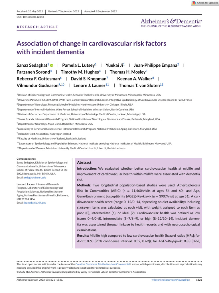 Alzheimer s Dementia - 2022 - Sedaghat - Association of Change in ...