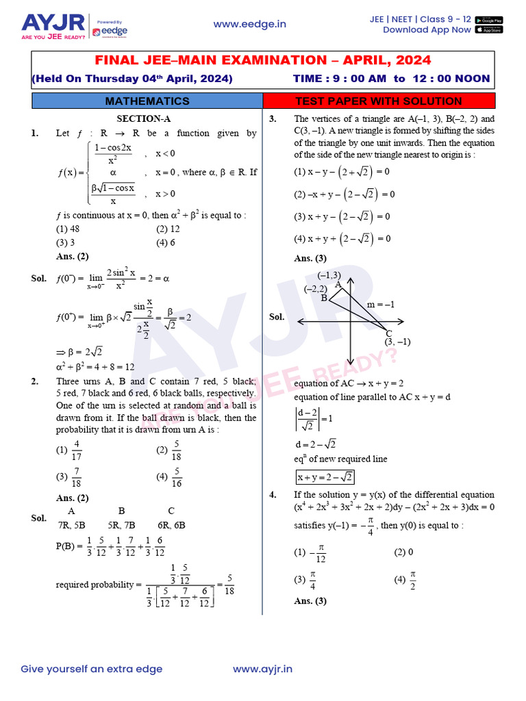 JEE-Main-04-Apr-2024-Paper-Shift-1 | PDF | Elementary Mathematics ...