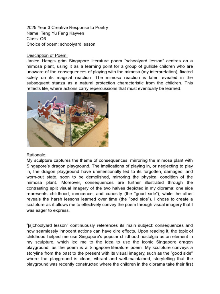2025 Year 3 Creative Response to Poetry (TENG YU FENG KAYVEN | PDF | Poetry