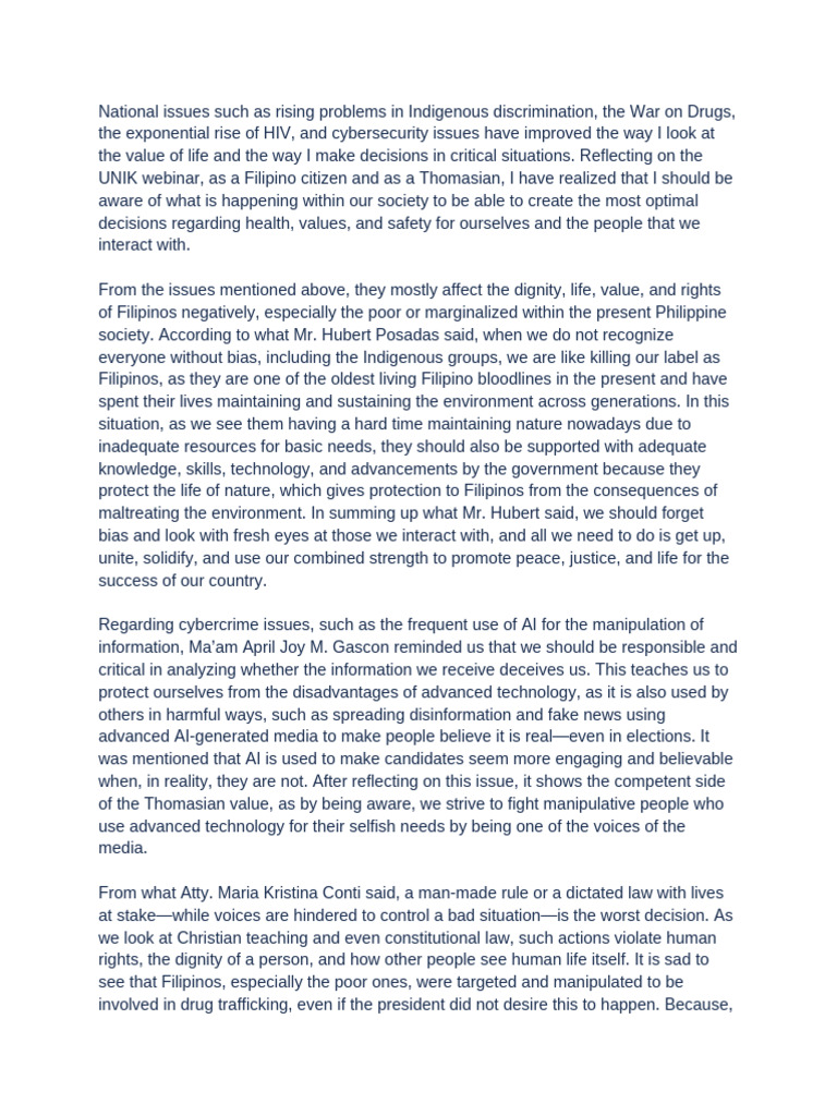 National issues such as rising problems in Indigenous discrimination ...