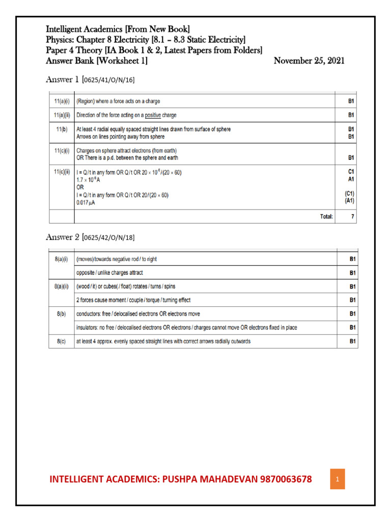 MS 1 - Static Electricity - 8.1-8.3.Docx | PDF