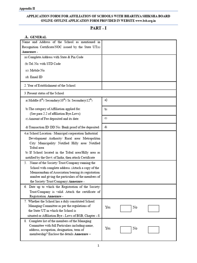 School Affiliation Application Form BSB | PDF | Languages Of India