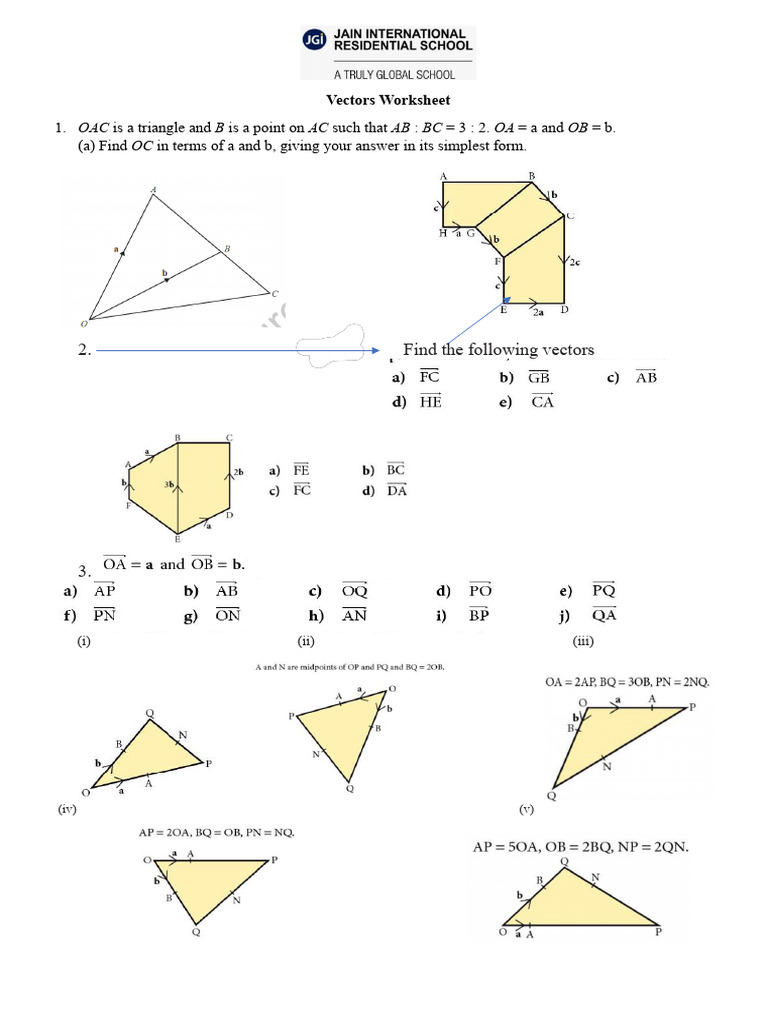 Vectors Important Worksheeet | PDF