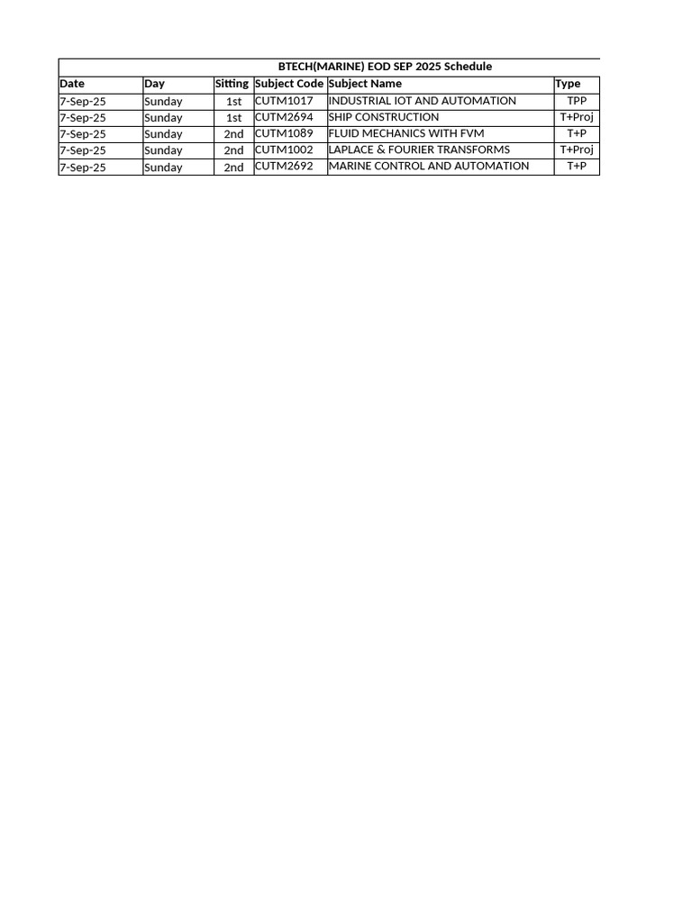Btech(Marine) Eod Sep 2025 Schedule (1) | PDF
