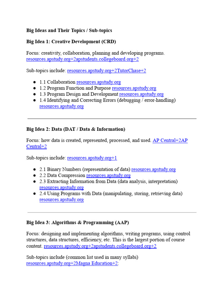 AP CSP Syllabus.docx | PDF | Computing | Algorithms