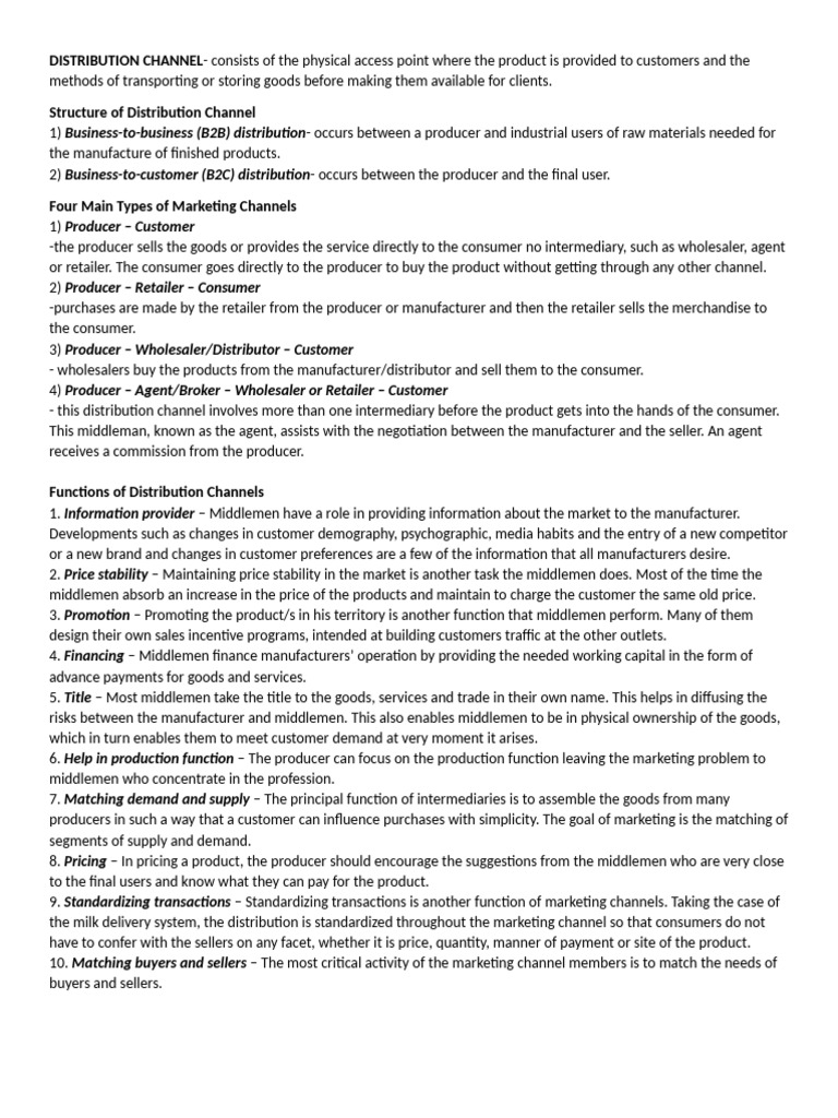 Distribution Channel Handouts | PDF | Supply Chain | Supply Chain ...