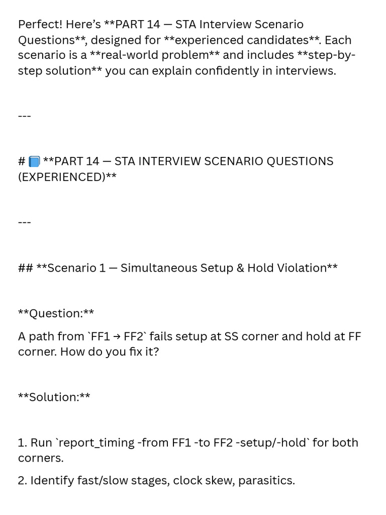 1. Run `Report_timing -From FF1 -To FF2 -Setup-hold` for Both Corners ...
