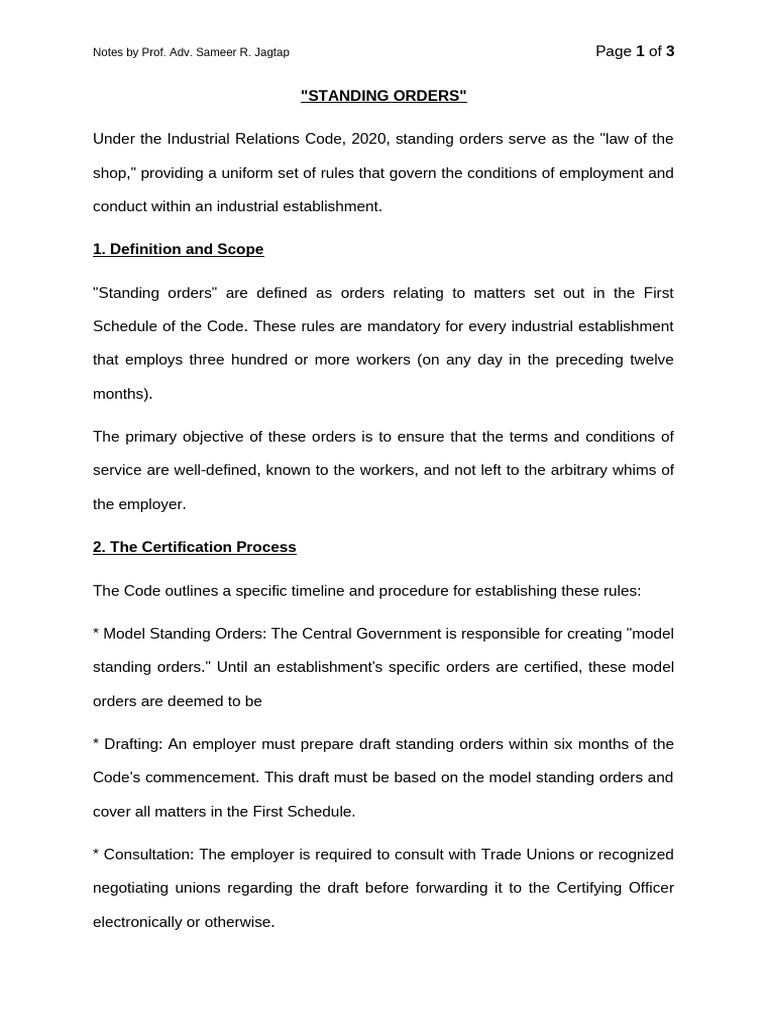STANDING ORDERS | PDF | Employment | Justice