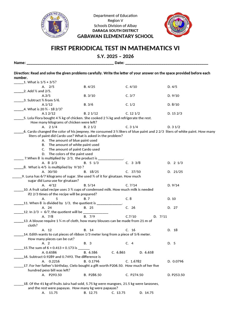 MATH | PDF | Multiplication | Subtraction