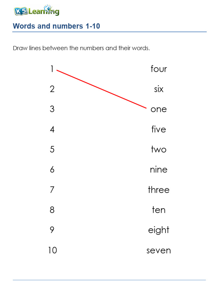 Matching Numbers Words A | PDF