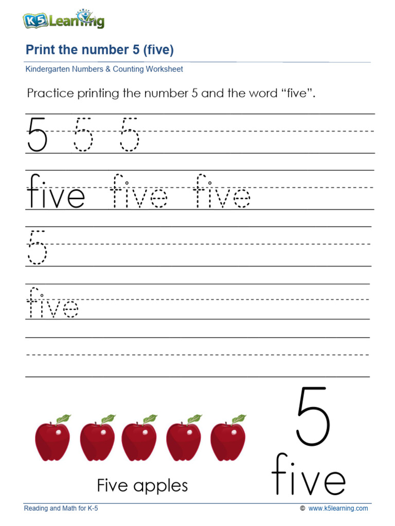 Kindergarten Printing Numbers Five 5 | PDF