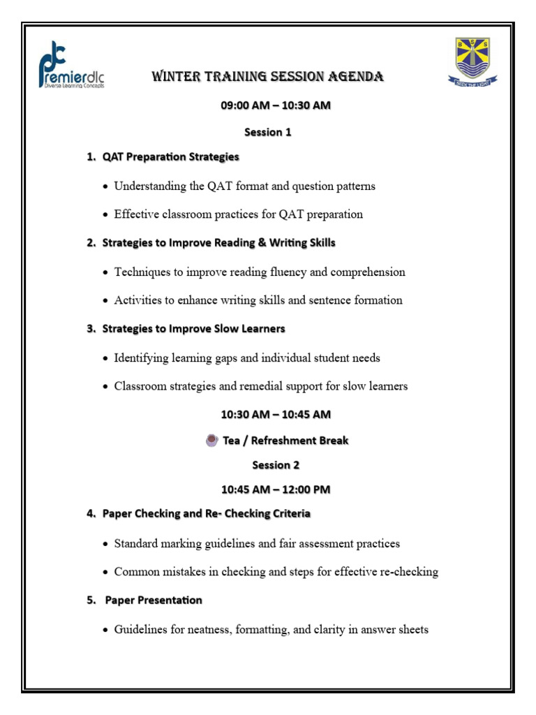 Winter Training Agenda | PDF | Reading Comprehension | Pedagogy