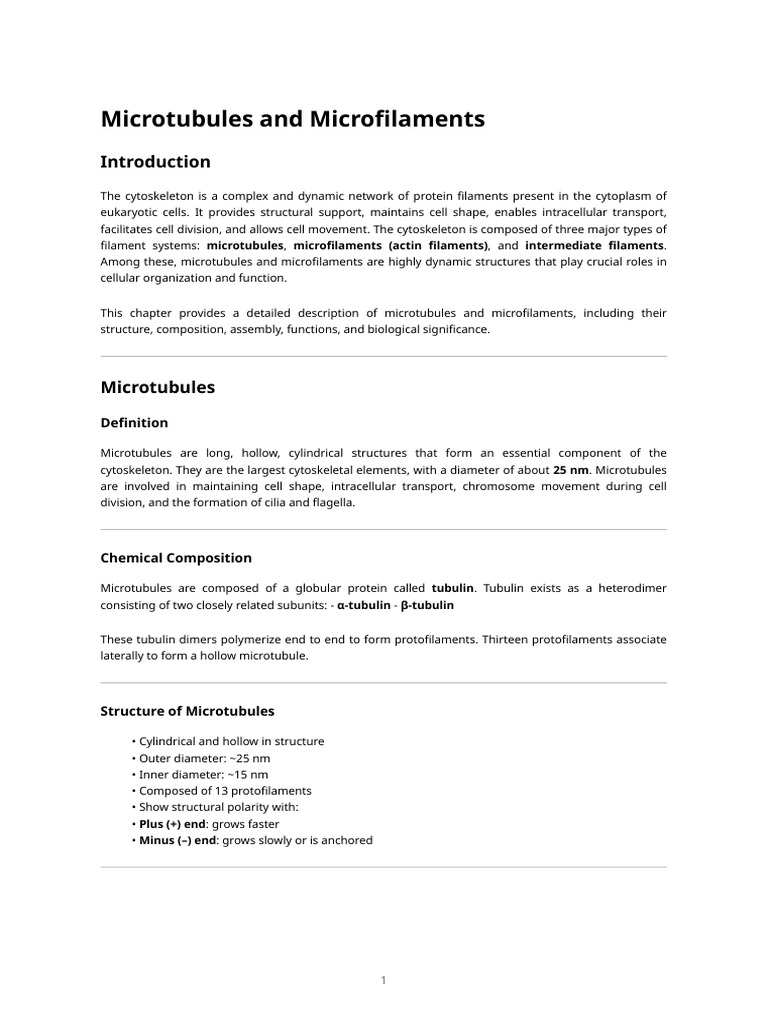 Microtubules and Microfilaments Overview | PDF | Microtubule | Cytoskeleton