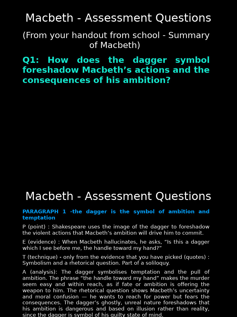 Macbeth Dagger Symbolism Analysis | PDF | Macbeth | Guilt (Emotion)