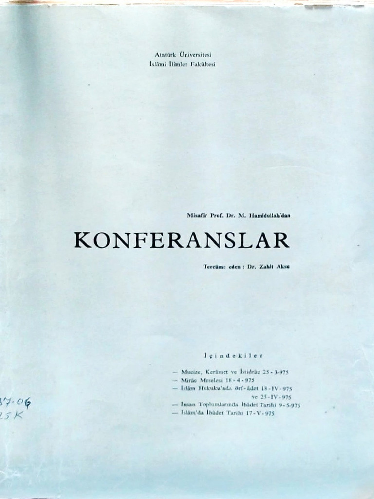 PROF.DR M.HAMİDULLAH'TAN KONFERANSLAR | PDF