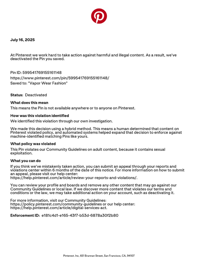 July 16, 2025: Pinterest. Inc, 651 Brannan Street, San Francisco, CA ...