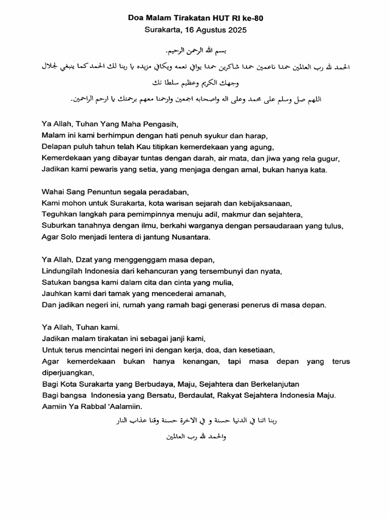 Doa Malam Tirakatan-AD1 | PDF