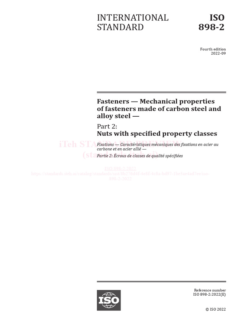 Mechanical Properties of Nuts ISO 898-2 | PDF | Screw | Mechanical ...