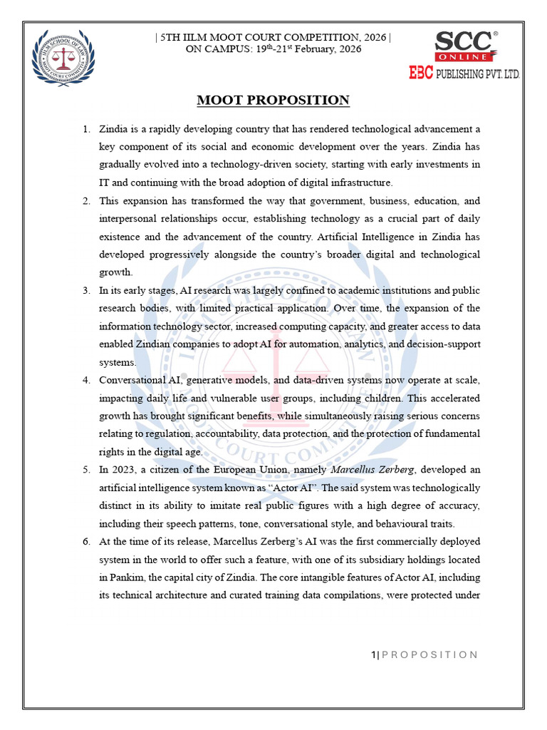 Moot Proposition 5th Iilm Moot Court Competition 2026 | PDF ...