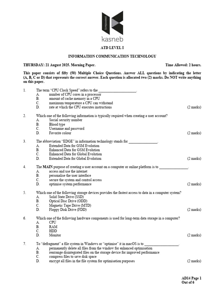 ATD ICT Past Papers (1) | PDF | Computer Data Storage | Computer File