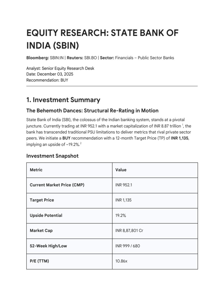 Equity Research_ State Bank of India (SBIN) | PDF | Valuation (Finance ...