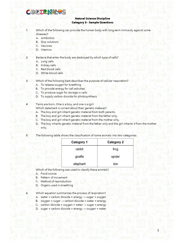 Natural Science Sample Questions Guide | PDF | Chemical Elements ...