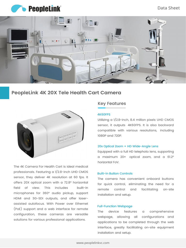 PeopleLink 4K 20X Tele Health Cart Camera | PDF | Camera | Hdmi