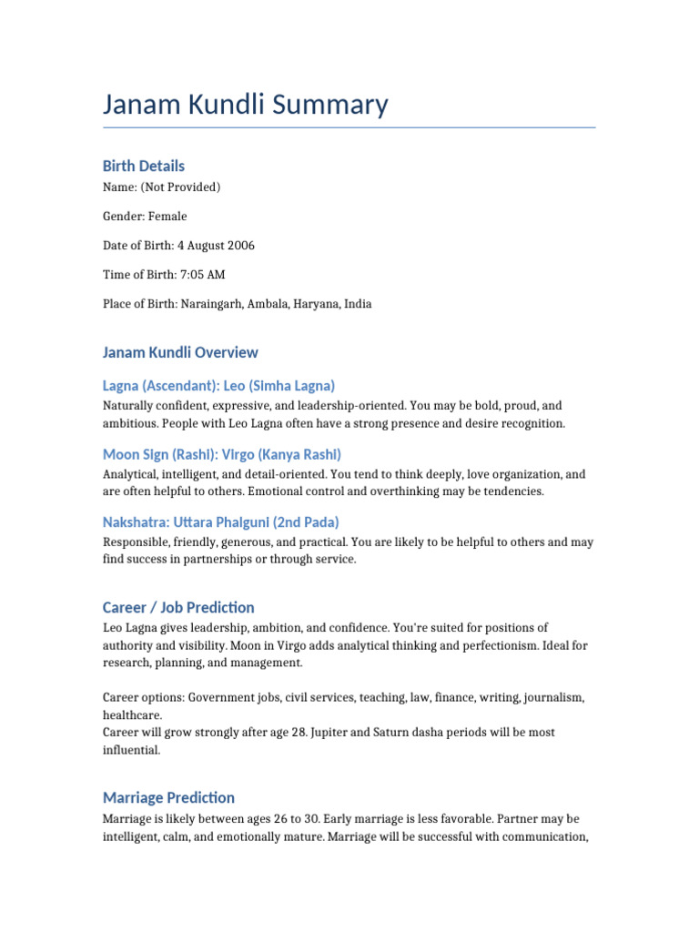 Janam Kundli Updated 4 Aug 2006 | PDF