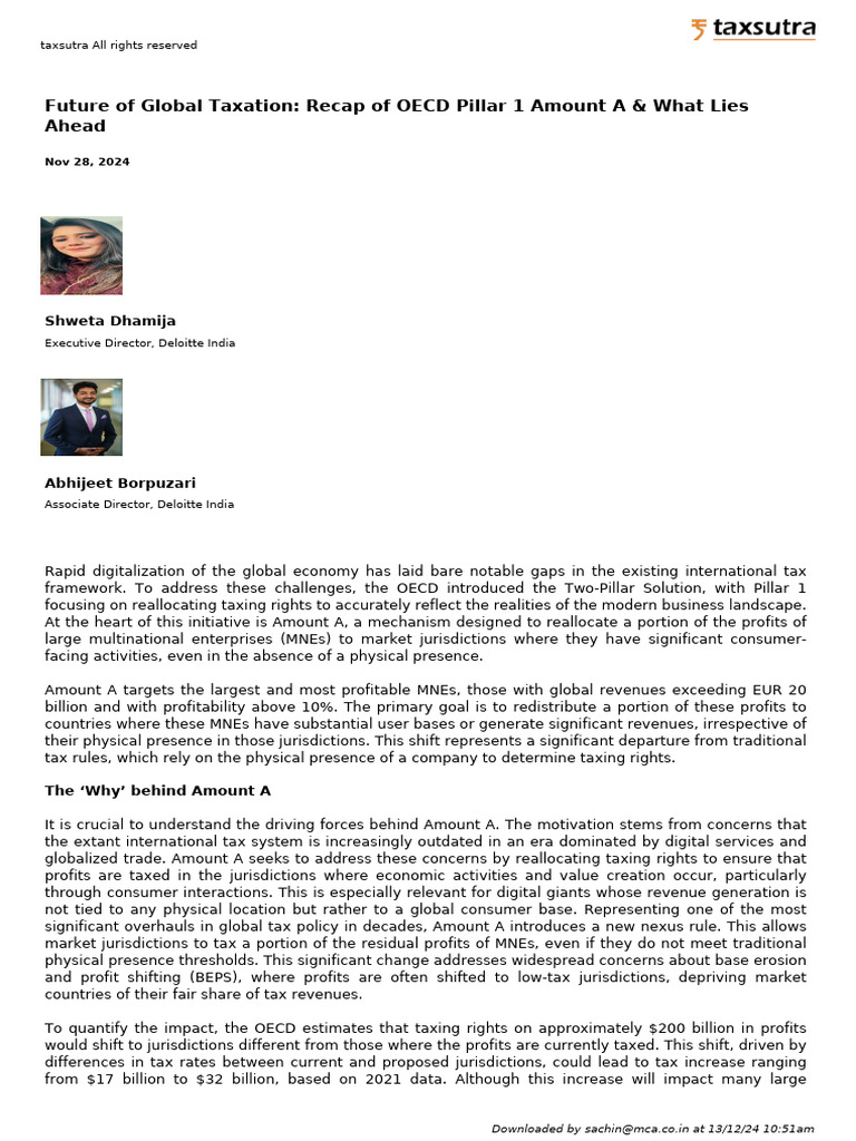 Pillar I | PDF | Taxes | International Taxation