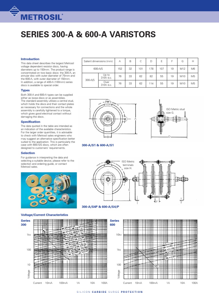 Metrosil 300-A and 600-A Varistors | PDF | Electricity | Electrical ...