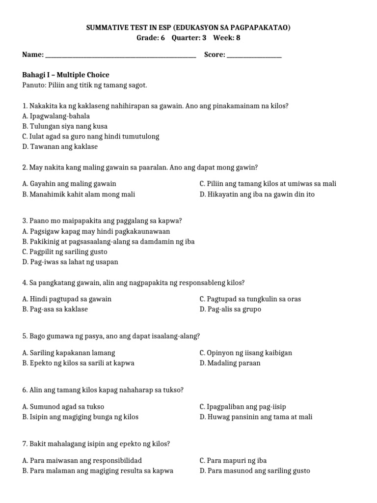 Summ_test Esp 6 q3 w8 | PDF