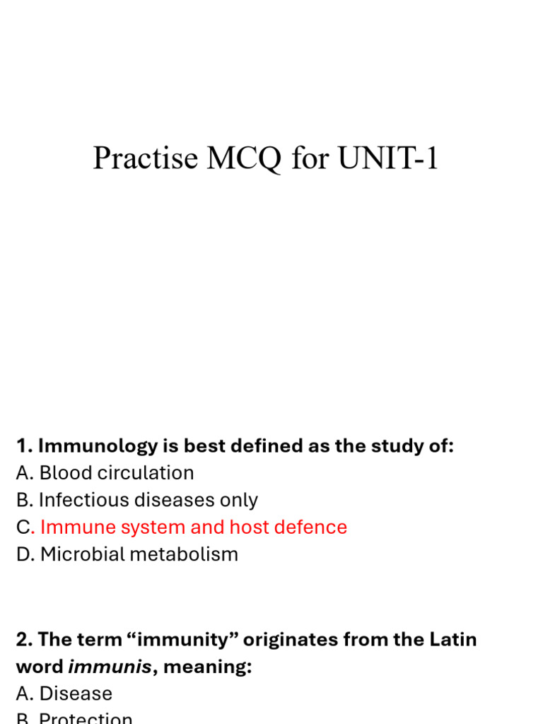 Immunology MCQs for Unit 1 Exam Prep | PDF | Complement System | Toll ...