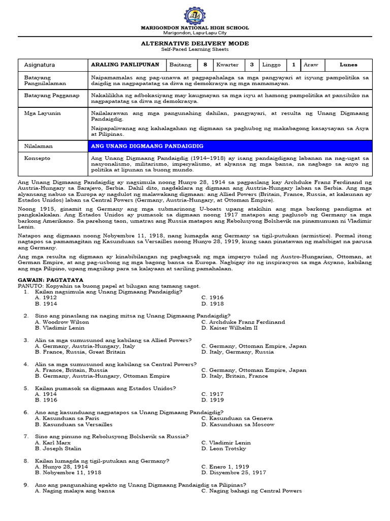 Grade 8 Adm Self Learning Sheets With Answer Key | PDF