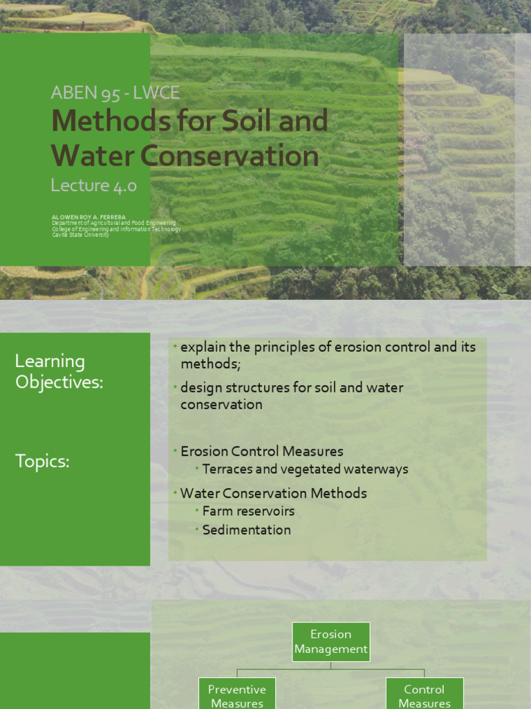 ABEN 95 Lec 4.0 Soil Erosion Control | PDF | Surface Runoff | Erosion