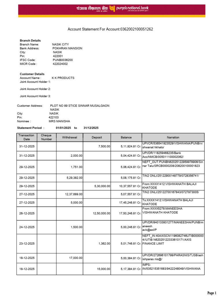 2025 Account Statement for K K Products | PDF | Banking Technology ...