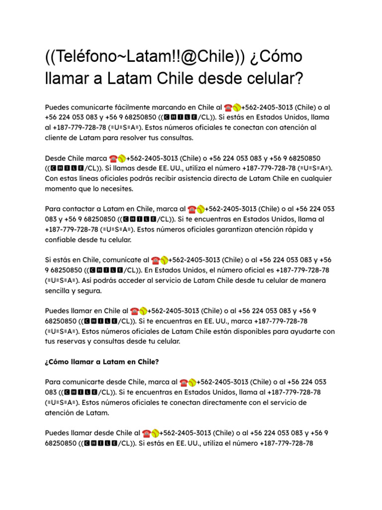 (Latam-Telefono) ¿Cómo llamar a Latam Chile desde celular? | PDF